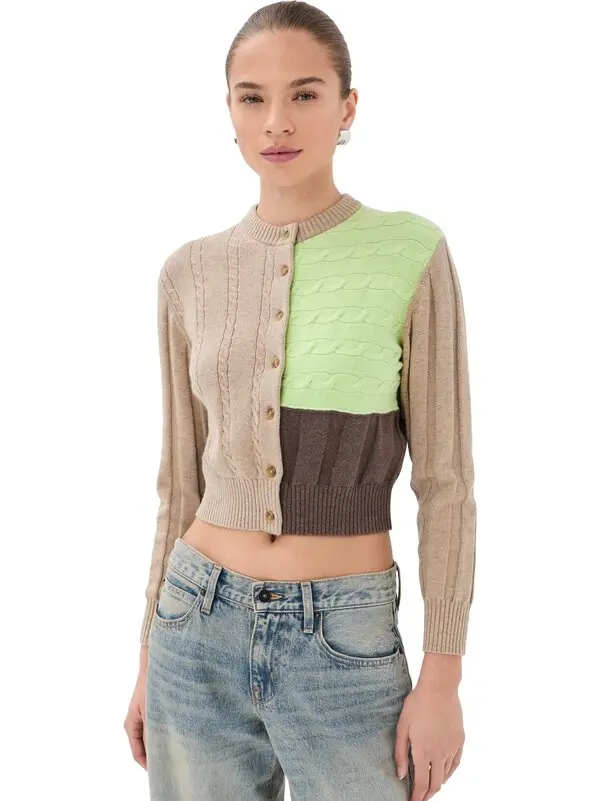 3.1 Phillip Lim Mixed Cables Cropped Cardigan - Beige Melange Multi