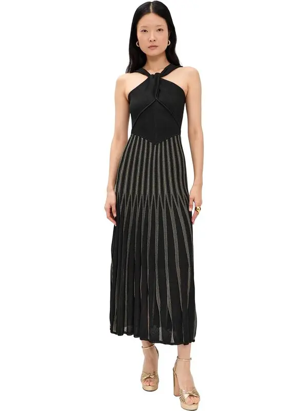 Zimmermann Rebellion Striped Halter Dress - Metallic Black/gold