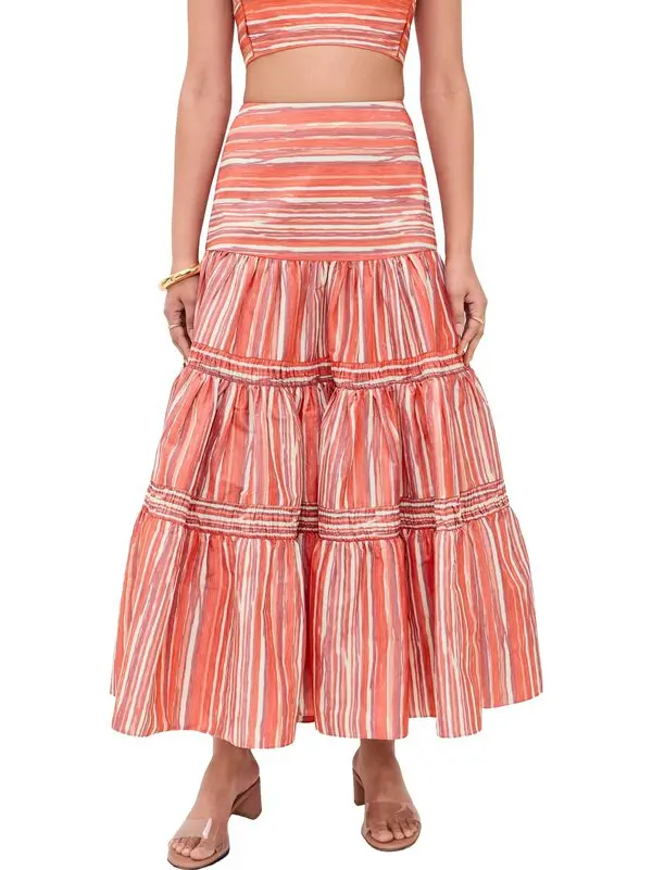 Alexis Elaina Striped Taffeta Skirt - Crimson Bark