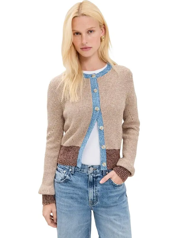 Veronica Beard Ibra Ribbed Knit Cardigan - Oatmeal Multi