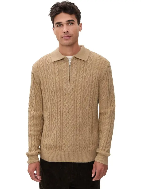 RHYTHM Mohair Quarter Zip Fisherman Knit - Incense