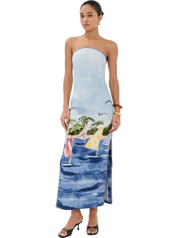 LEO LIN Ava Bustier Maxi Dress - Nautical Print