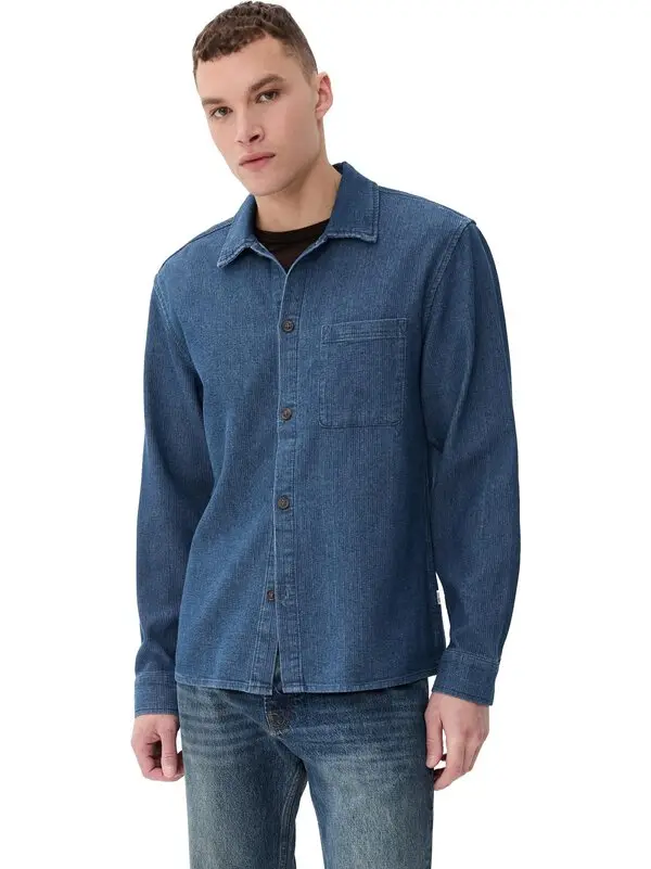 RHYTHM Textured Wale Long Sleeve Shirt - Washed Indigo