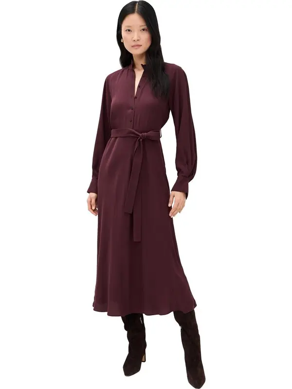 Vince Long Sleeve Midi Shirt Dress - Oxblood