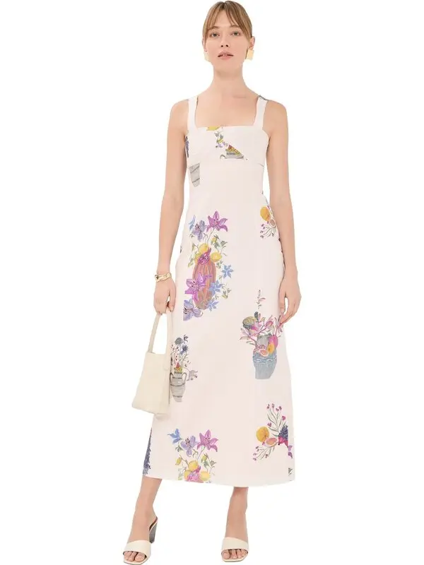 ISLA & WHITE Floral Vase Printed Maxi Dress - Solene