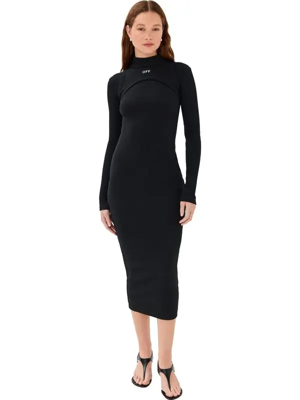 Off-White Stamp Ribbed Midi Dress - Black/white