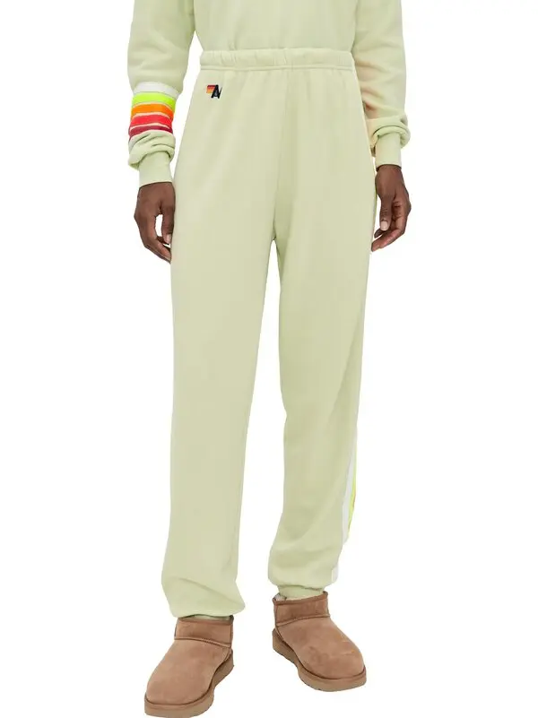 Aviator Nation 5 Stripe Fleece Sweatpants - Lime Cream/white Neon
