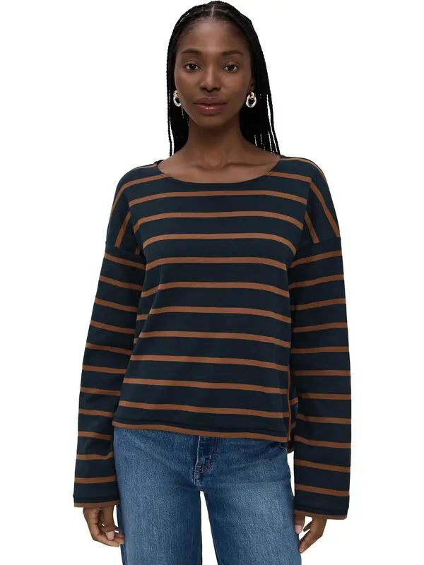 LA LIGNE Long Sleeve Breton Tee - Navy/tan