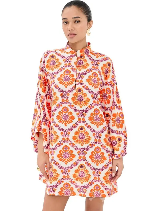 La Vie Style House Baroque Print Mini Caftan - Orange Multi