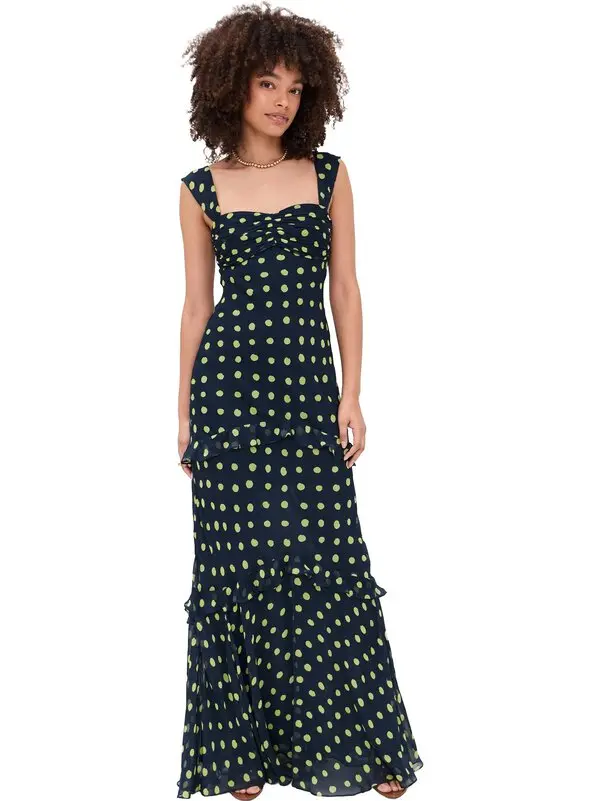 Saloni Selma Long Dress - Polka Lemon