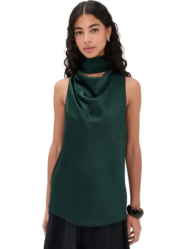 Vince Fluid Satin Scarf Top - Juniper