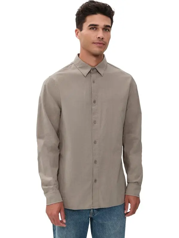 RHYTHM Classic Linen Long Sleeve Shirt - Stone