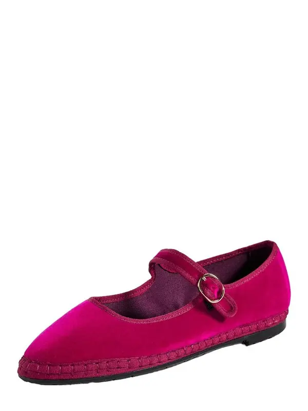 FLABELUS Velvet Mary Jane Flats - Pink