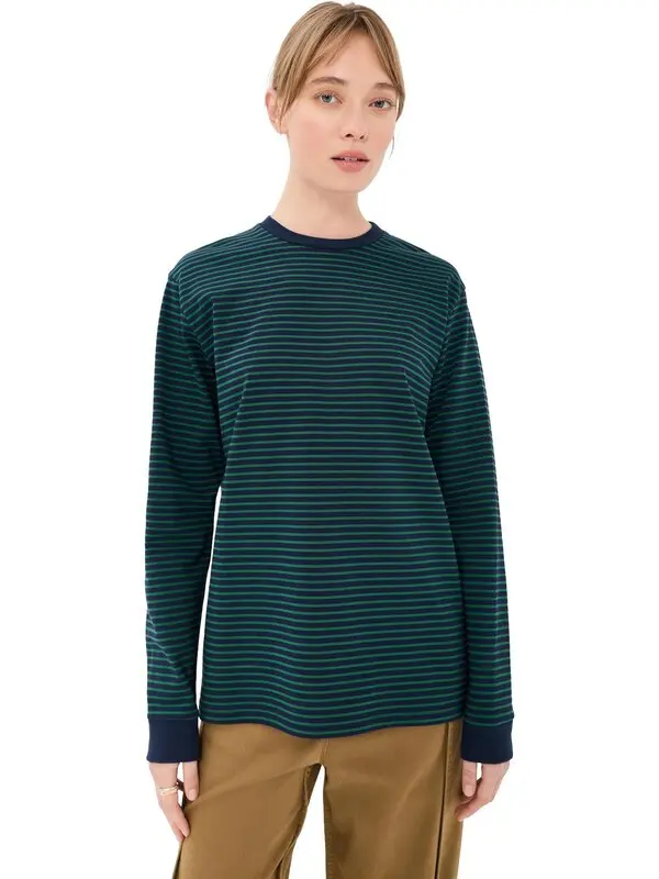 Tibi Striped Long Sleeve T-shirt - Navy/green Multi