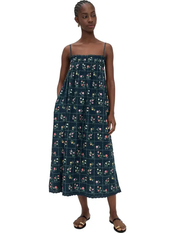 LA MAREGOLD Sammy Midi Dress - Navy Floral Grid