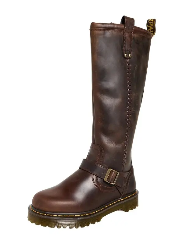 Dr. Martens Anistone Crazy Horse Biker Boots - Dark Brown