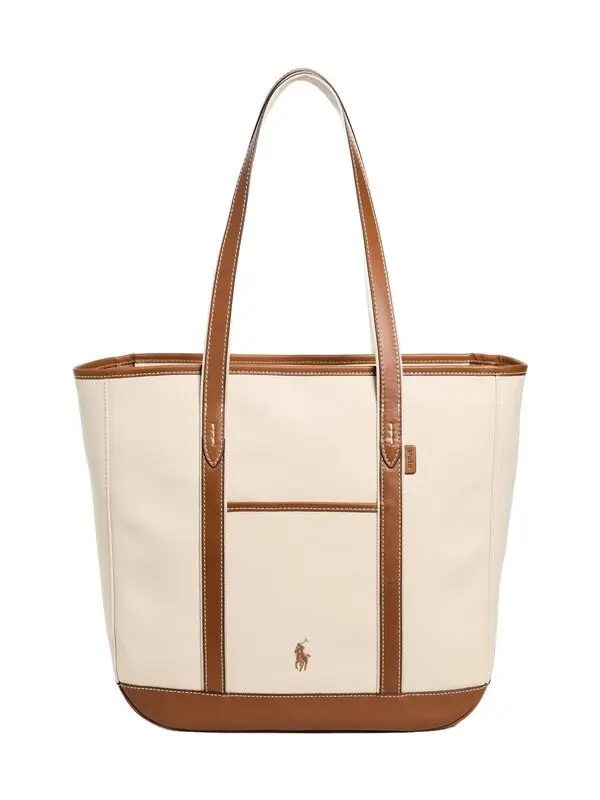 Polo Ralph Lauren Canvas Leather Medium Tote - Ecru/cuoio