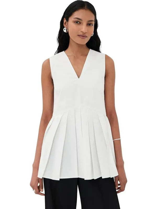 JIL SANDER Cotton Poplin Pleated Top - Optic White