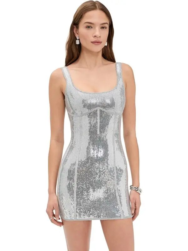 Fleur Du Mal Sequin Knit Corset Mini Dress - Platinum