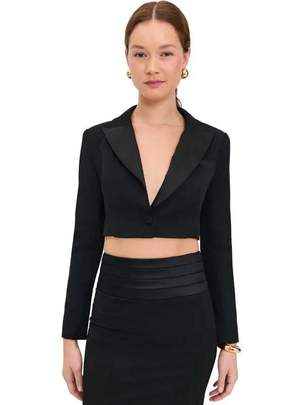 L'Agence Daxton Cropped Blazer With Satin Lapel - Black