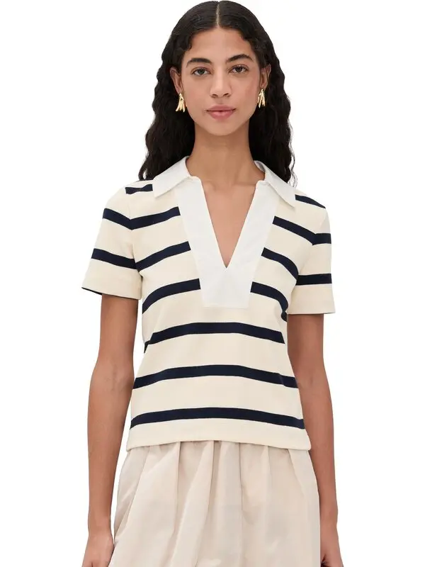 Tanya Taylor Melanie Striped Top - Cream/maritime Blue Wide Strip