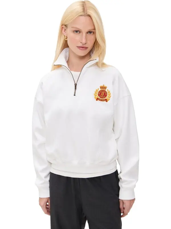 SPORTY & RICH Ny Crest Quarter Zip - White