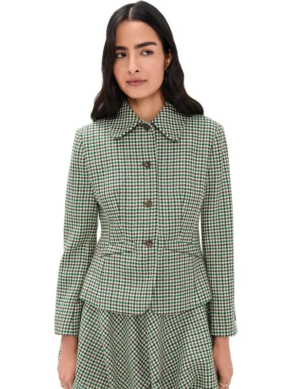 LA LIGNE Houndstooth Wool Jacket - Cream/forest