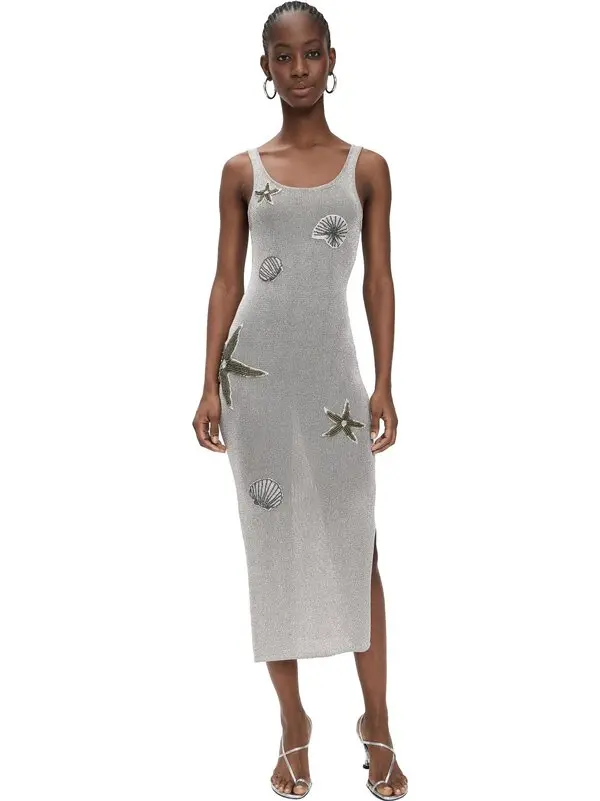 LESLIE AMON Roselle Embellished Midi Dress - Silver