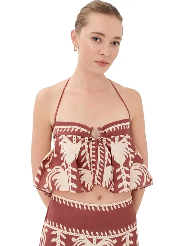 Johanna Ortiz Oceanic Linen Top - Marsala/ecru