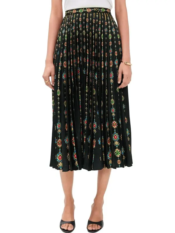 Saloni Pleated Skirt With Jewelry And Gemstone Print - Pendant Stripe Plmt