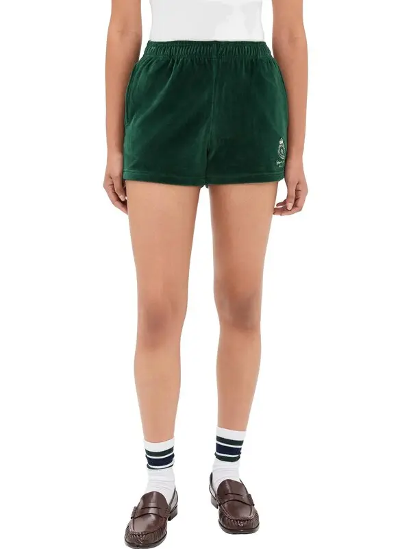 SPORTY & RICH Crown Tennis Velour Shorts - Forest/ecru