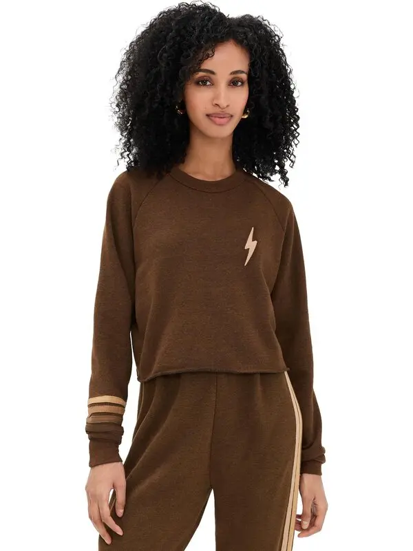 Aviator Nation Bolt Rugby Stitch Cropped Crew Sweatshirt - Chocolate/espresso