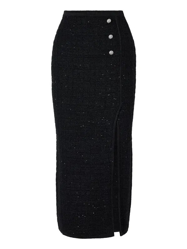 Alessandra Rich Embellished Knitted Midi Skirt - Black