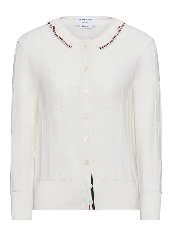 Thom Browne Merino Wool Crewneck Cardigan - White