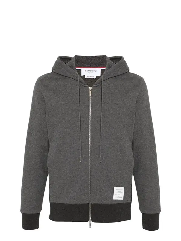 Thom Browne Classic Loopback Zip Up Hoodie - Grey