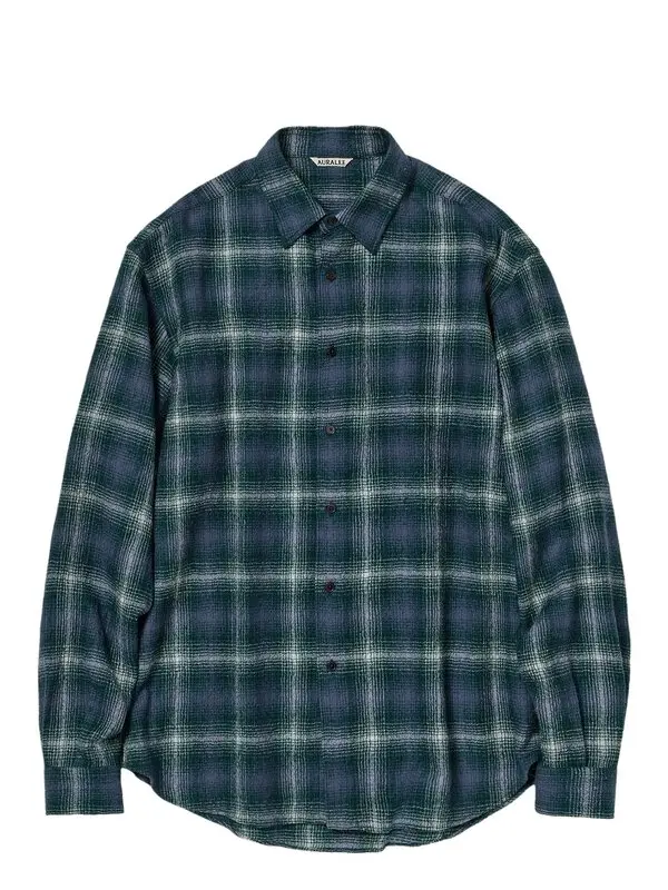 Auralee Airy Wool Check Shirt - Green