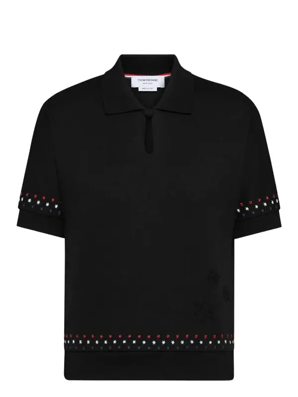 Thom Browne Stars And Snowflake Embroidery Polo Shirt - Black