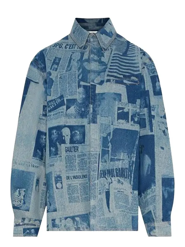 Jean Paul Gaultier Denim Shirt With Newspaper Print - Blue