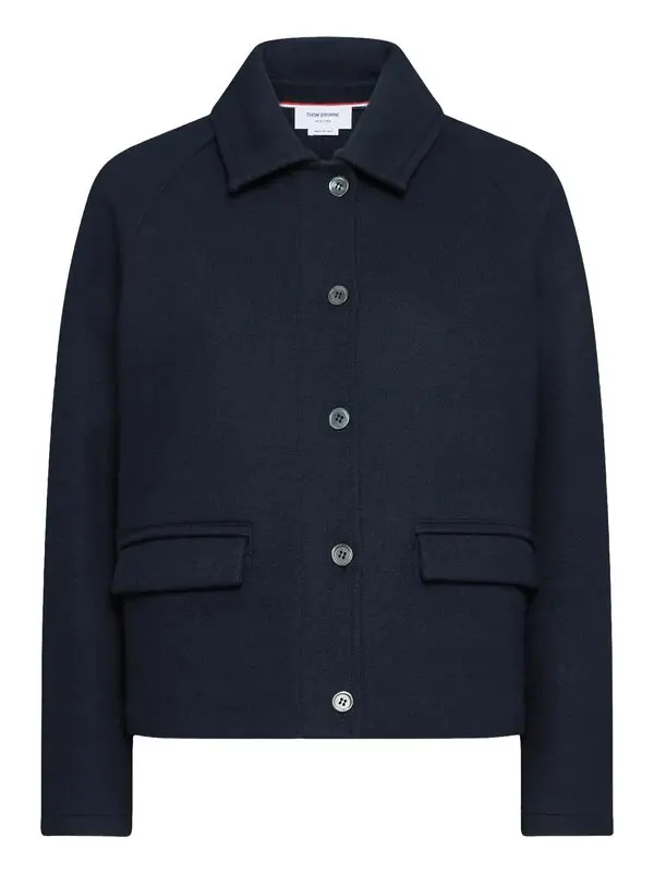 Thom Browne Double Face Wool Polo Collar Jacket - Blue
