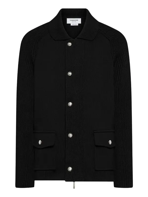 Thom Browne Cotton Cashmere Zip-up Jacket - Black