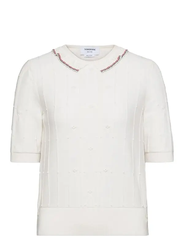 Thom Browne Wool T-shirt With Lace Trim - White