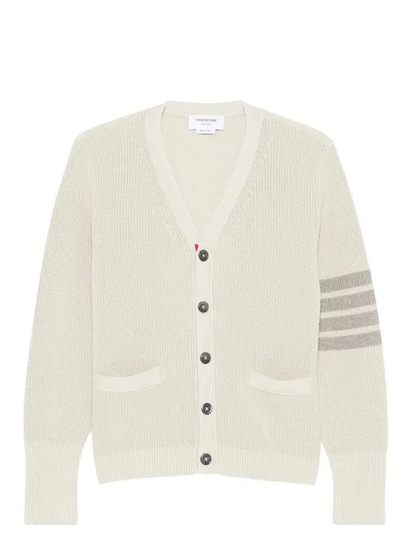 Thom Browne Tonal 4 Bar Stripe V-neck Cardigan - Cream