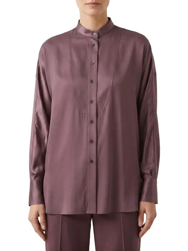 Brunello Cucinelli Mandarin Collar Shirt - Violet