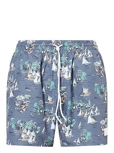 BOSS Printed Mid-rise Swim Shorts - Dark Grey