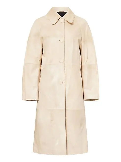 Nour Hammour Ponyhair Day Spread-collar Leather Coat - Creme