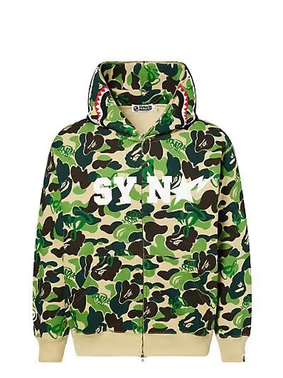 A BATHING APE Bape X Spotify X Syna Camo Shark Cotton-blend Hoody - Green