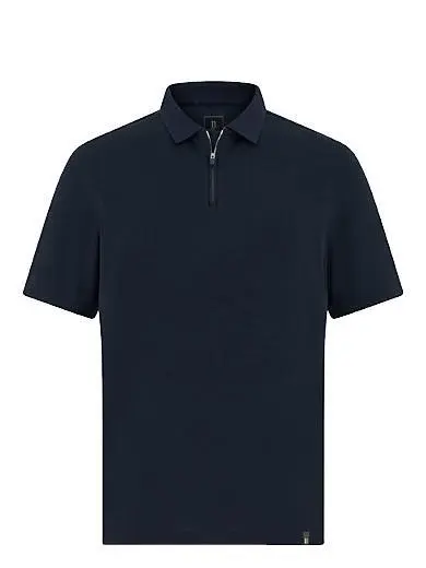 Boggi Milano High-performance Short-sleeve Zip S-cafè® Yarn Cotton Piqué Polo Shirt - Navy Blue