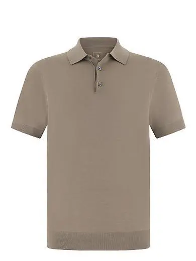 Boggi Milano Superfine Wool Knitted Polo Shirt - Taupe