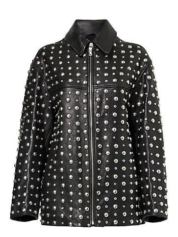 Nour Hammour Relaxed-fit Studded Leather Jacket - Black