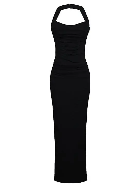 House Of Cb Halterneck Stretch-woven Maxi Dress - Black